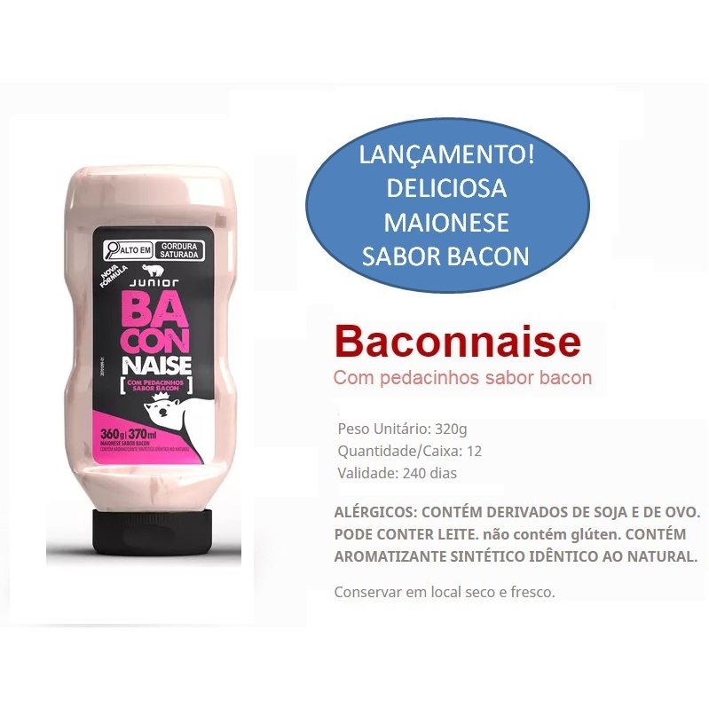 Maionese Sabor Bacon - Baconnaise Junior 360gr Frasco | Shopee Brasil