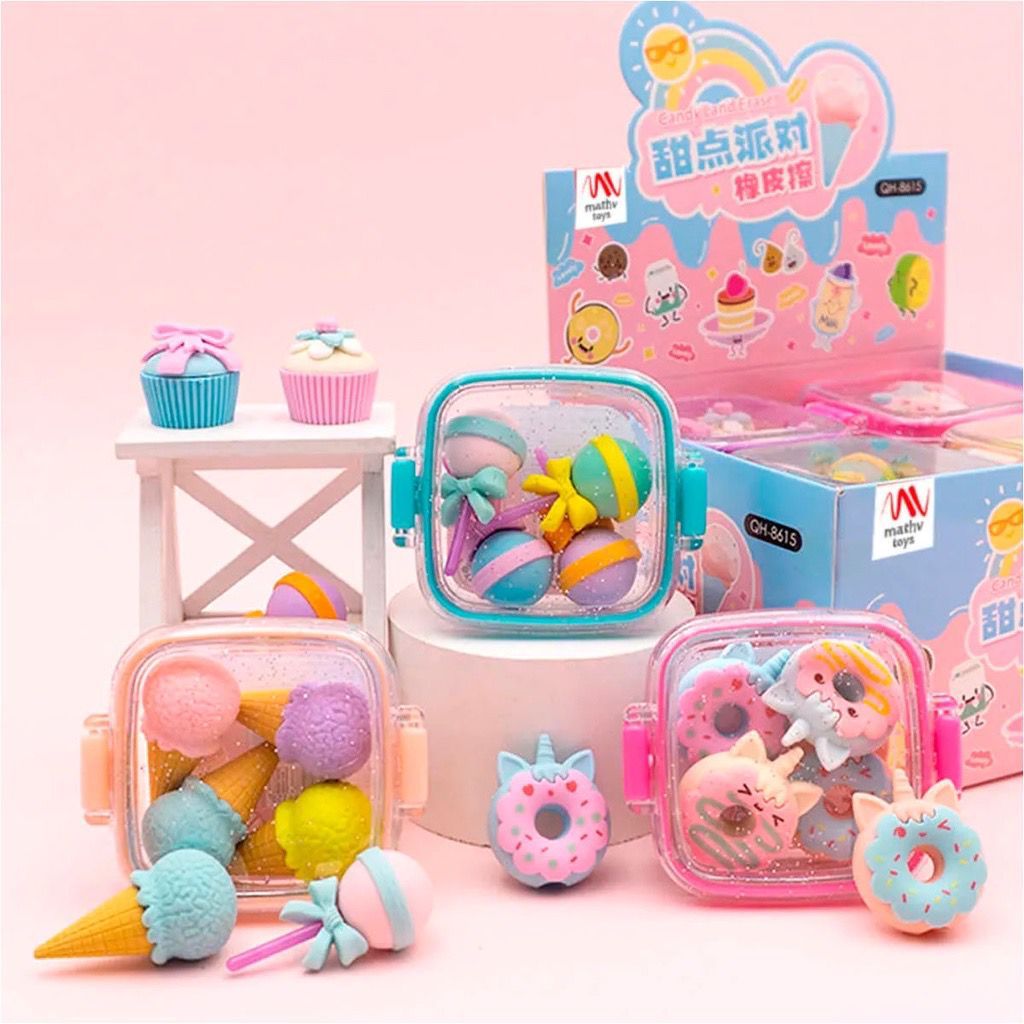Kit Mini Borracha Fofa Diversos Formatos Kawaii Papelaria | Shopee Brasil