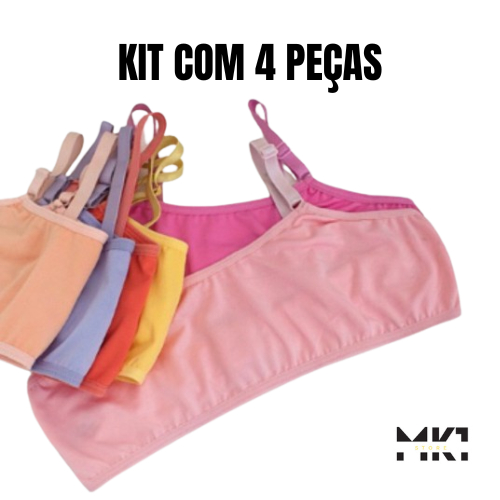 Kit 4 Top Cotton Sem Bojo Infantil Menina Moça Juvenil Confortável ...