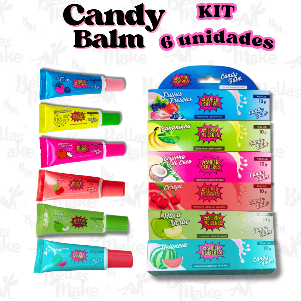 Kit com 6 unidades Hidratante Labial Candy Balm Super Poderes Protetor ...