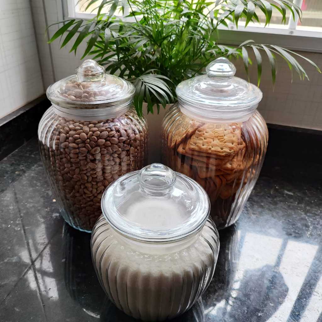 Kit Pote De Vidro Com 3 Unidades Grandes,2 potes de 2,4litros ,e 1 de 1 ...
