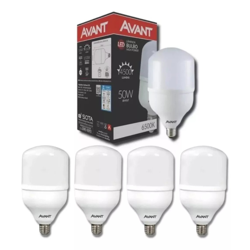 Kit 5 Lampadas Led Super Bulbo 20w, 30w, 40w, 50w AVANT E27 110/220v 6500K Luz Branca - Faz a Boa!