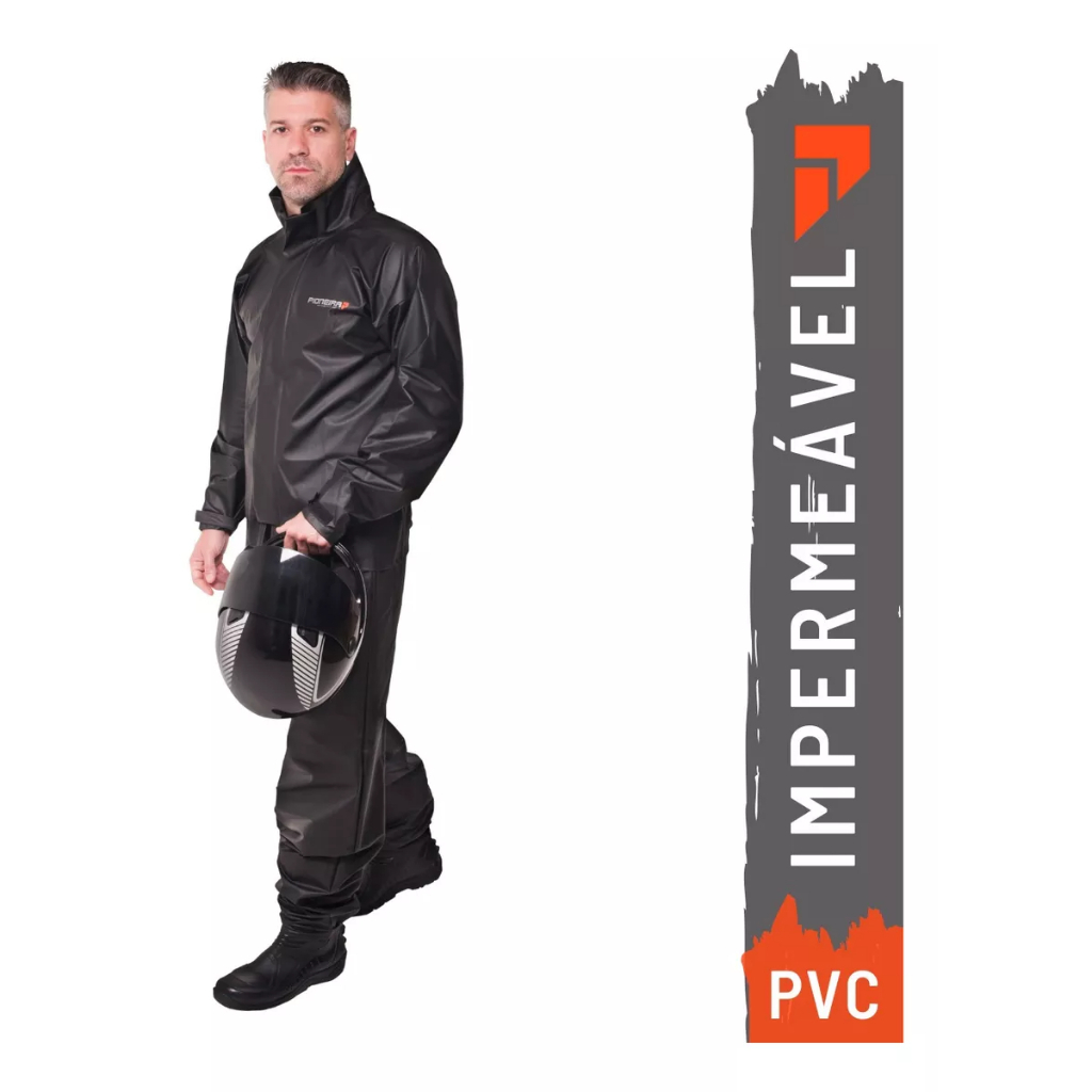 Capa Chuva Preta Moto Motoqueiro Conjunto De Pvc Com Gola Pioneira ...