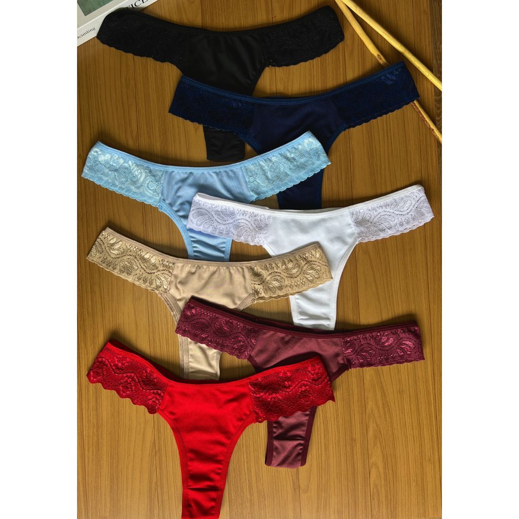 Kit 7 Calcinhas Lateral De Renda Fio Dental Lingerie Sexy | Shopee Brasil
