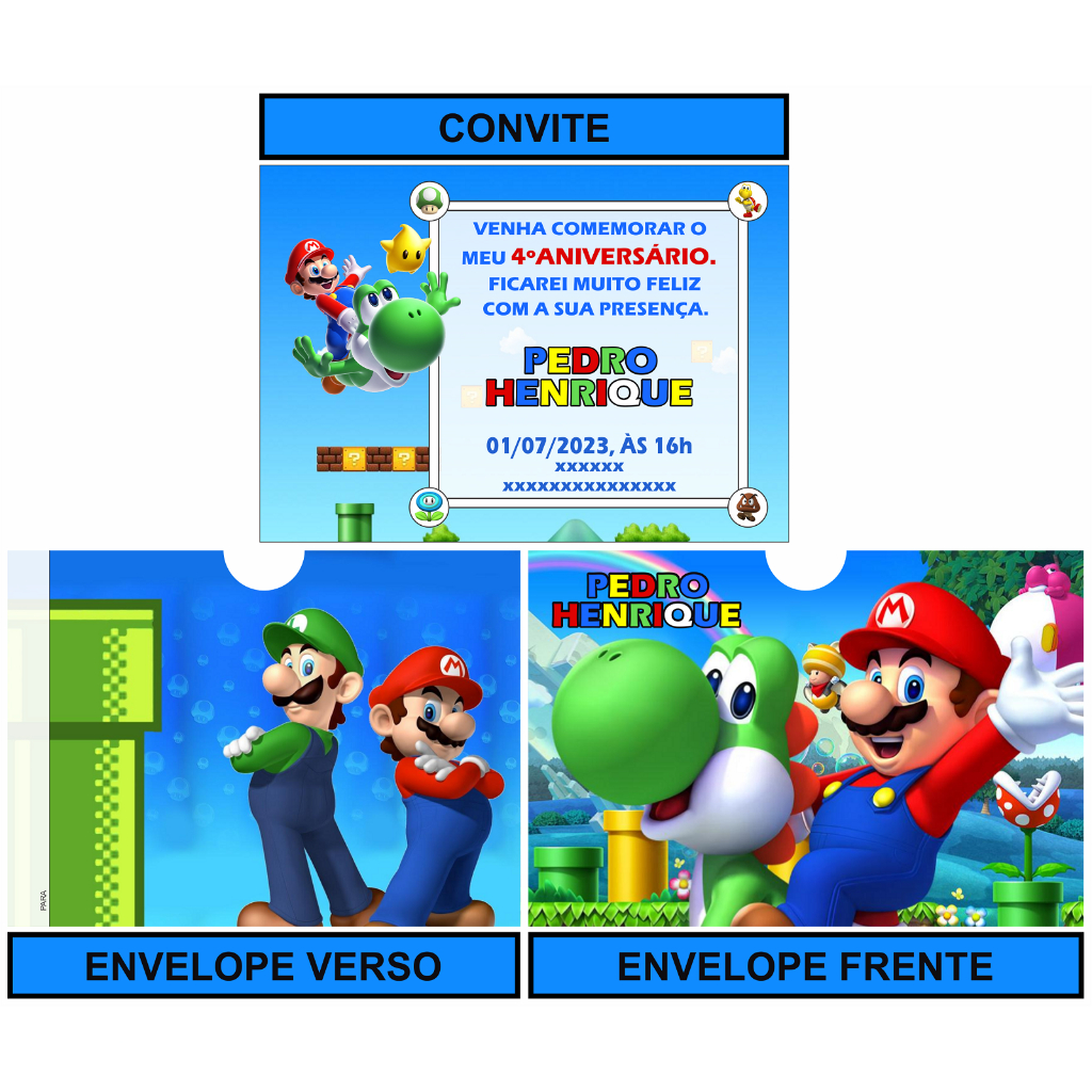 Convites Mario Bros Mais Envelopes Mario Bros Personalizados | Shopee ...