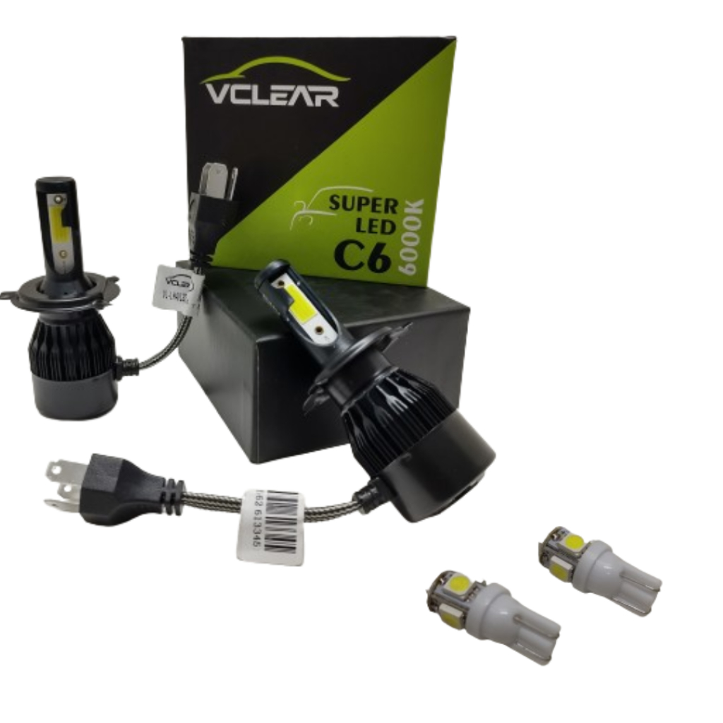 Kit Lampada Led H4 Farol Alta E Baixa 6000k C6 Super Branca Efeito ...