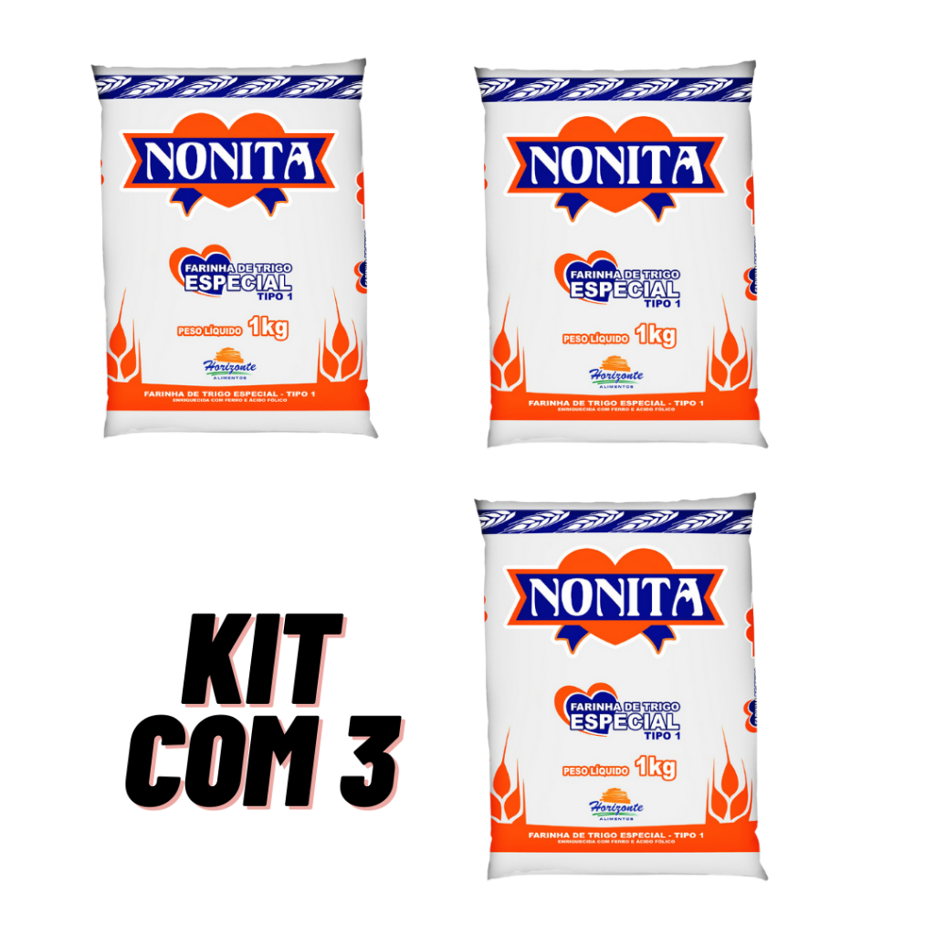 FARINHA DE TRIGO NONITA TIPO1 KT 3PCT/1KG CADA | Shopee Brasil