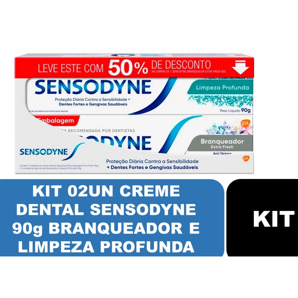 Kit Sensodyne Creme Dental Branqueador Extra Fresh 90g + Limpeza Profunda 90g | Shopee Brasil