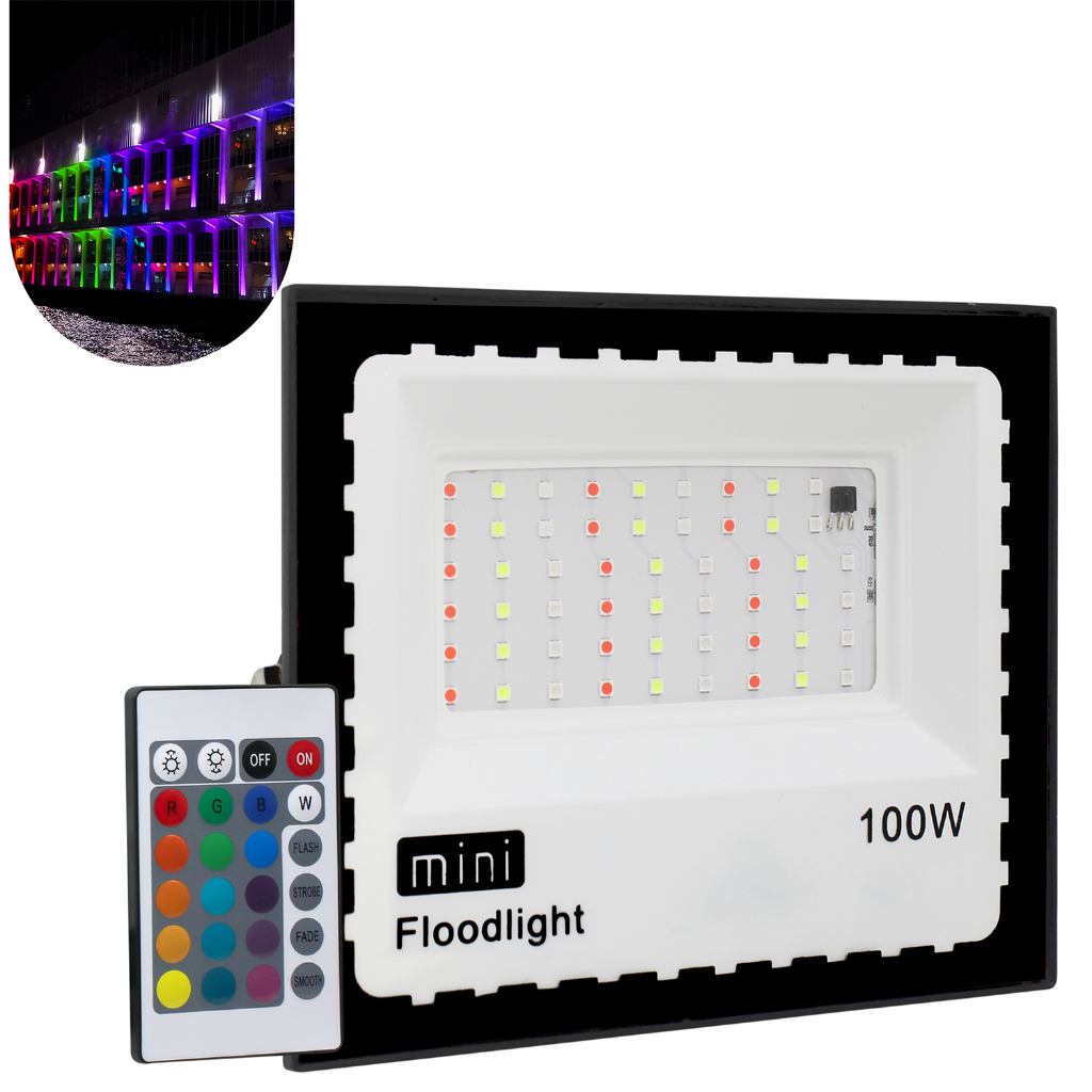 Refletor Rgb Led Holofote 100w Bivolt Colorido C/ Controle | Shopee Brasil