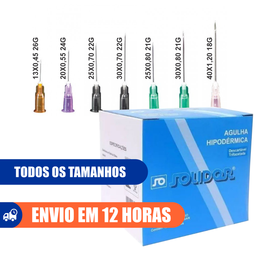 Agulha Hipodérmica 100un Descartável Todos os Tamanhos Solidor | Shopee ...