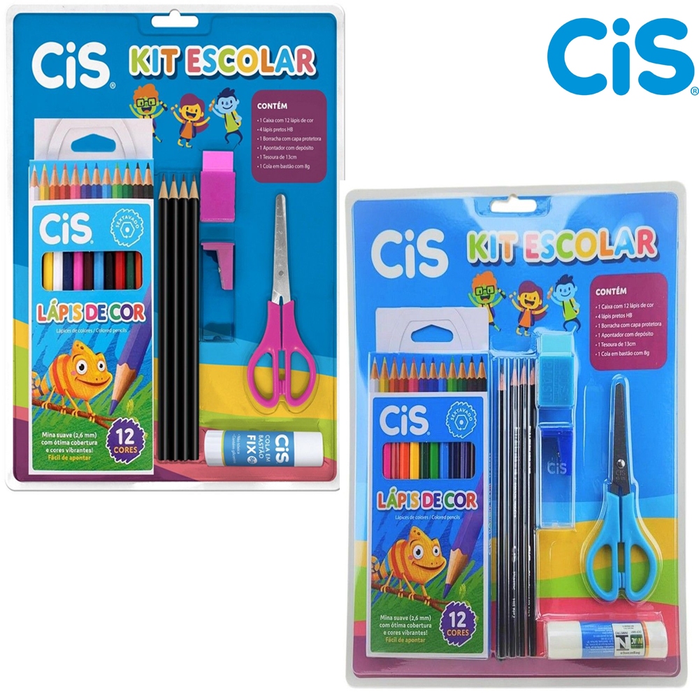 Kit Escolar Cis - Com 9 ou 5 Peças - ESCOLHA A COR | Shopee Brasil
