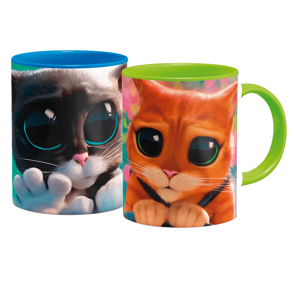 Caneca O Gato de Botas - Metadinha Gato de Botas e Kitty Pata Mansa ...