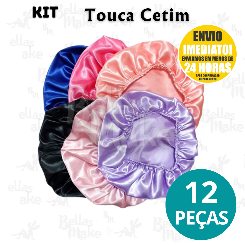 Kit 12 Toucas De Cetim Anti Frizz ESCOLHA SUA COR | Shopee Brasil