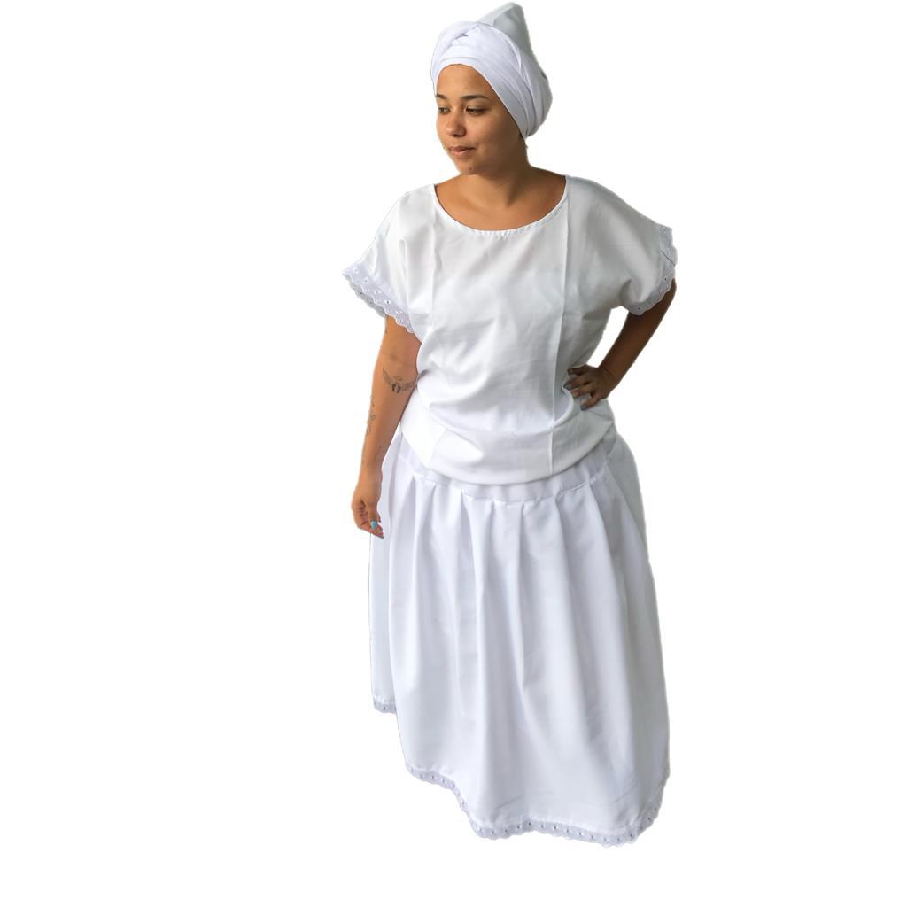 Roupa Yao Umbanda Candomble Branca Saia Camisu Pano Cabeça | Shopee Brasil
