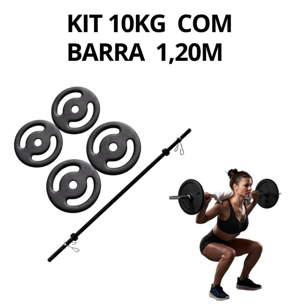 Kit Agachamento e Musculação - Barra de 1,20m, 10Kg de Anilhas Pintadas ...