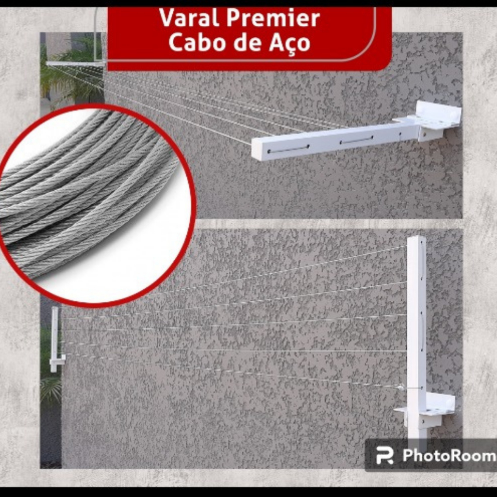 Varal em Aço Dobrável Para Apartamento + 20 Metros de Cabo de Aço ...