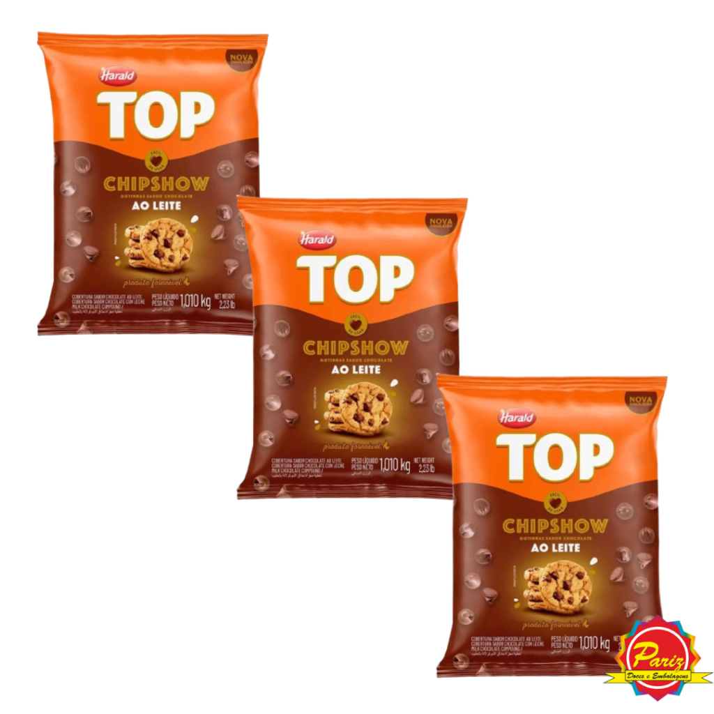 KIT 3 Chipshow Gotas Forneável Chocolate Ao Leite 1kg TOP Harald | Shopee Brasil