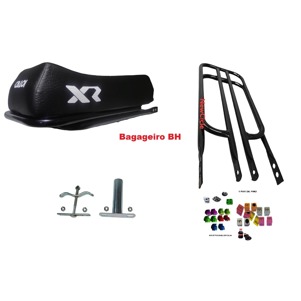 Kit de Bagageiro com Garupa Reta Bh e Banco caloi XR + presilha e ...