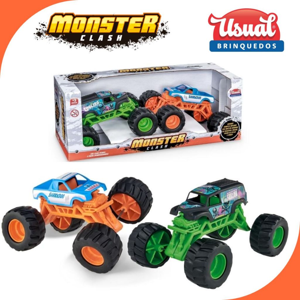 Monster Clash 2 Carrinhos Big Foot Cores Sortidas Usual Brinquedos ...