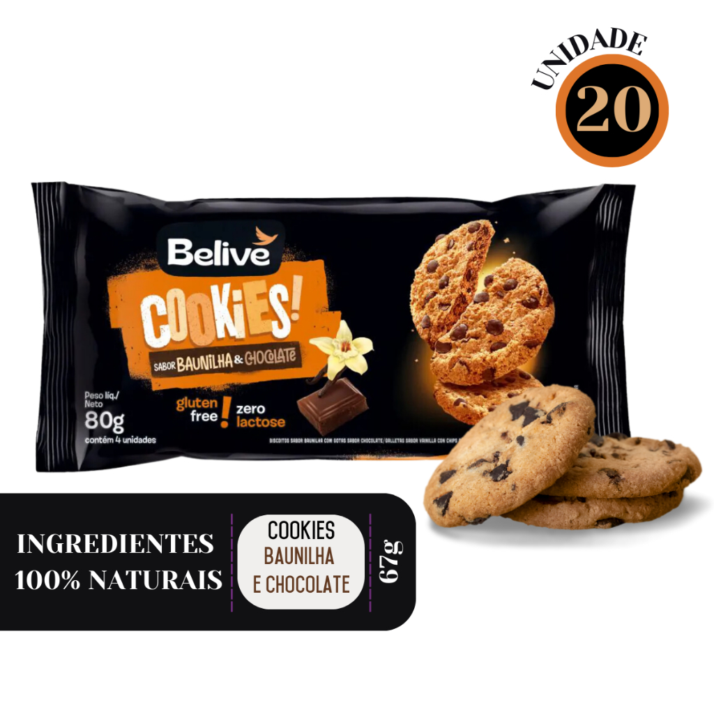 Cookies Belive Sabor Baunilha com Gotas de Chocolate Zero Açúcar ...