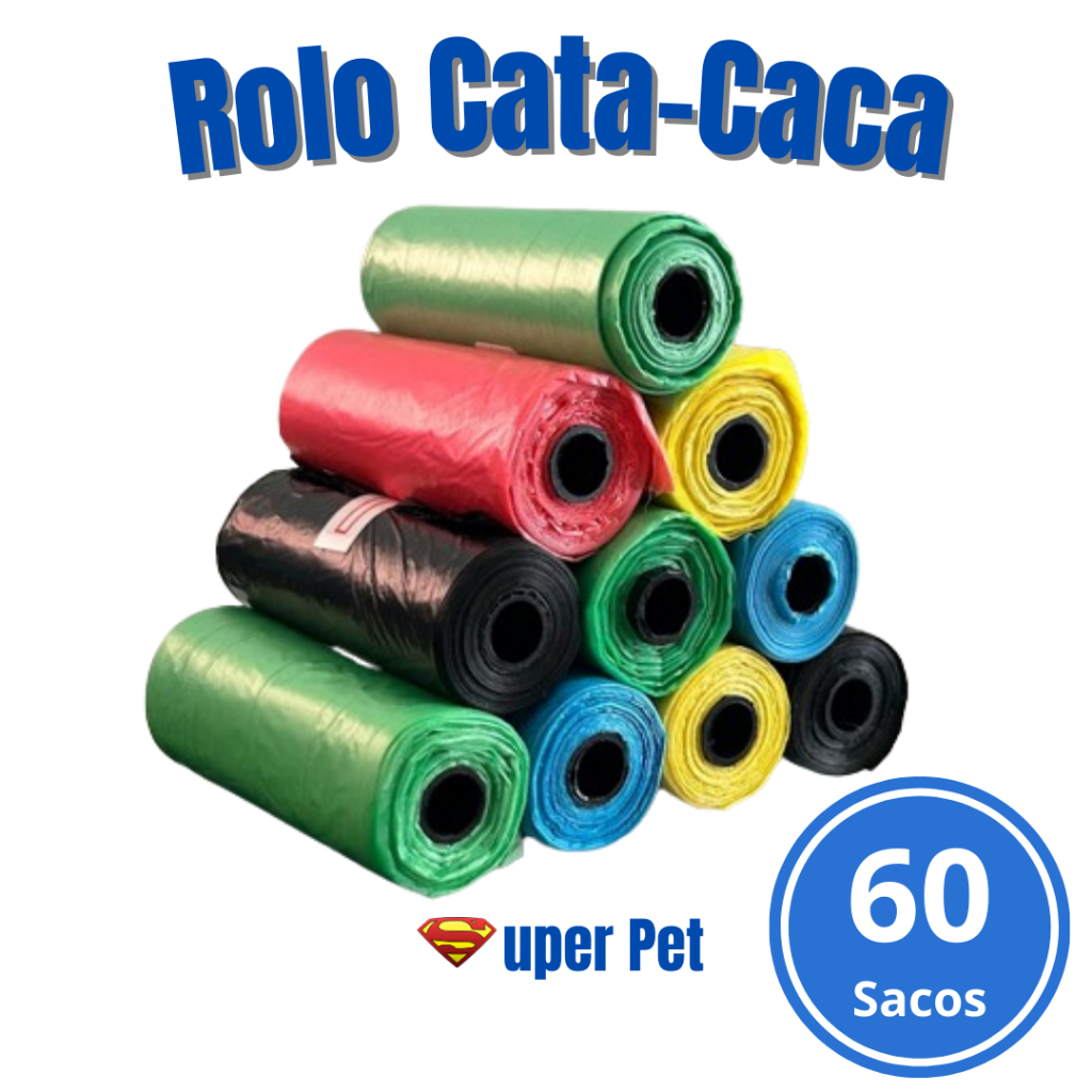 Kit 4 Rolos de 60 Saco Plástico Total Cata Caca Para Pet Saco de Lixo ...
