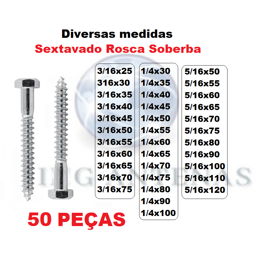 Parafuso Sextavado Rosca Soberba 3/16 - 1/4 - 5/16 - 50 PEÇAS | Shopee ...
