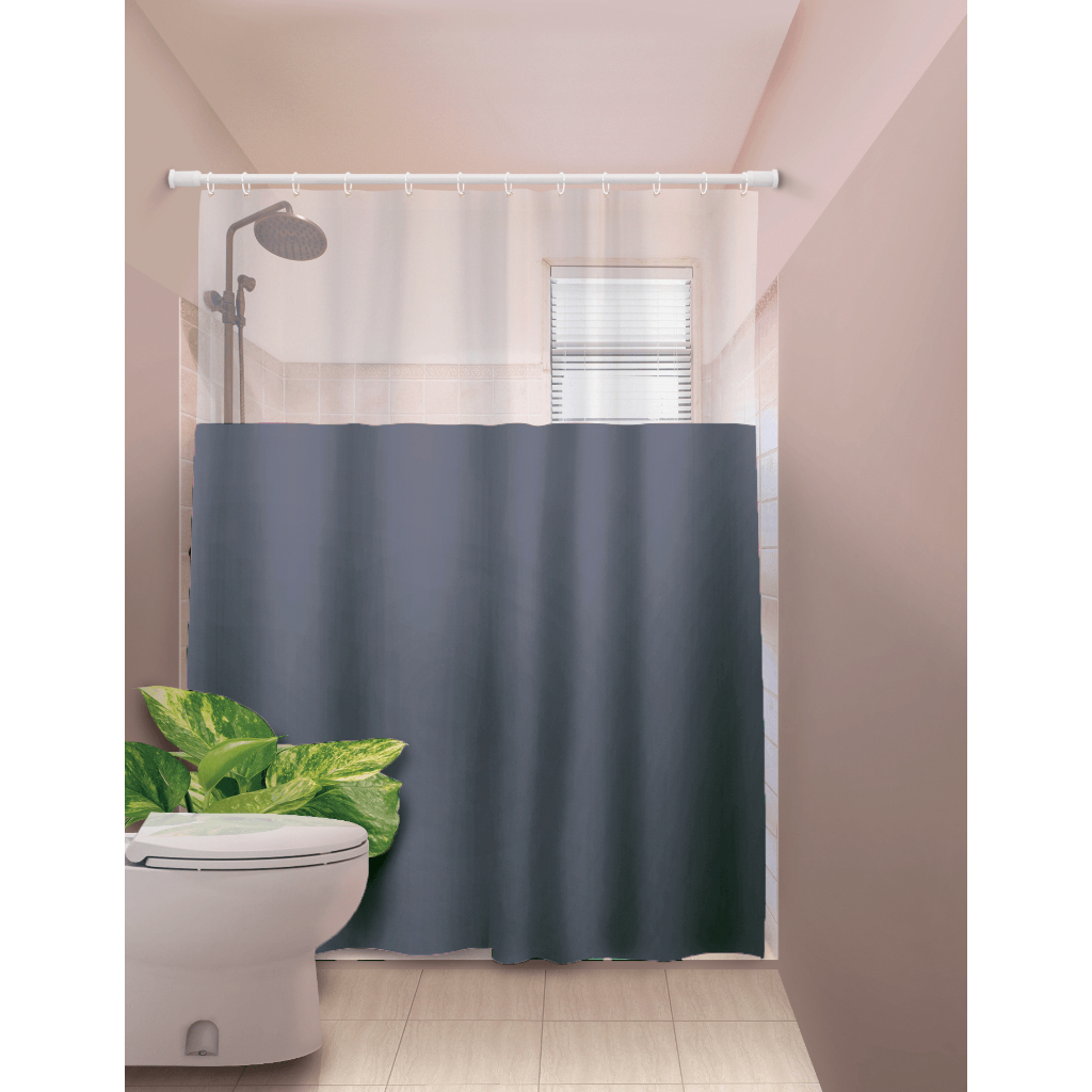 Cortina Para Box 1,35m x 2,00m Cinza C/ Visor Transparente e Ganchos ...