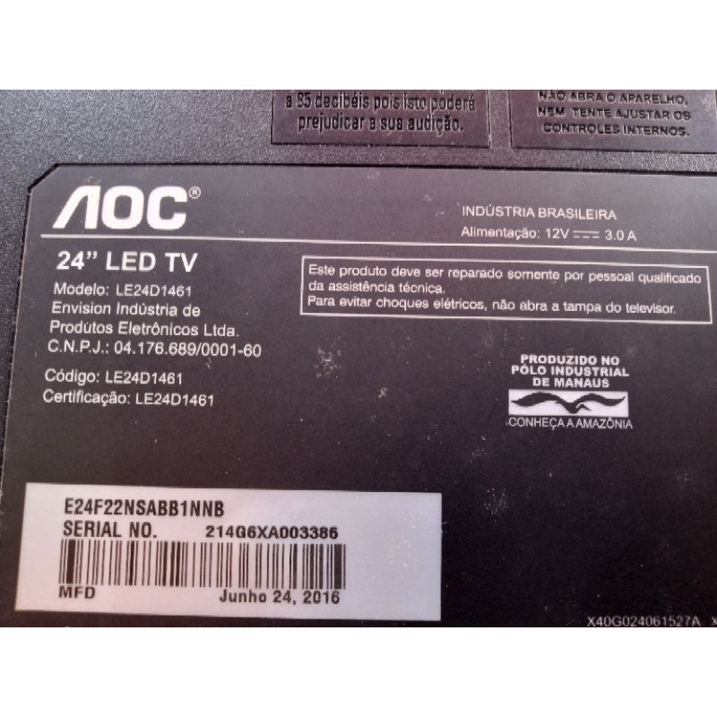 placa principal tv monitor AOC modelo LE24D1461 | Shopee Brasil