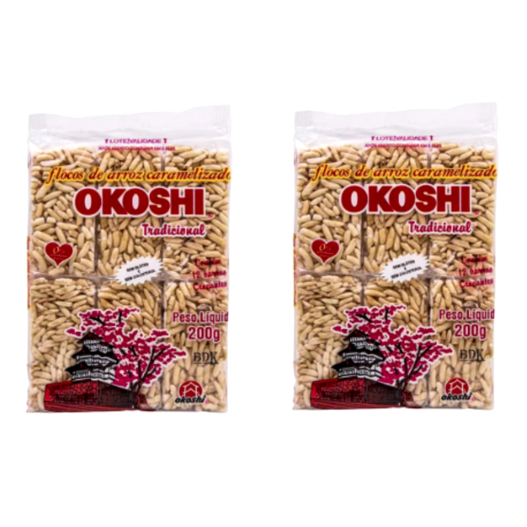 Kit 2 Flocos de Arroz Caramelizado 200 g Okoshi | Shopee Brasil