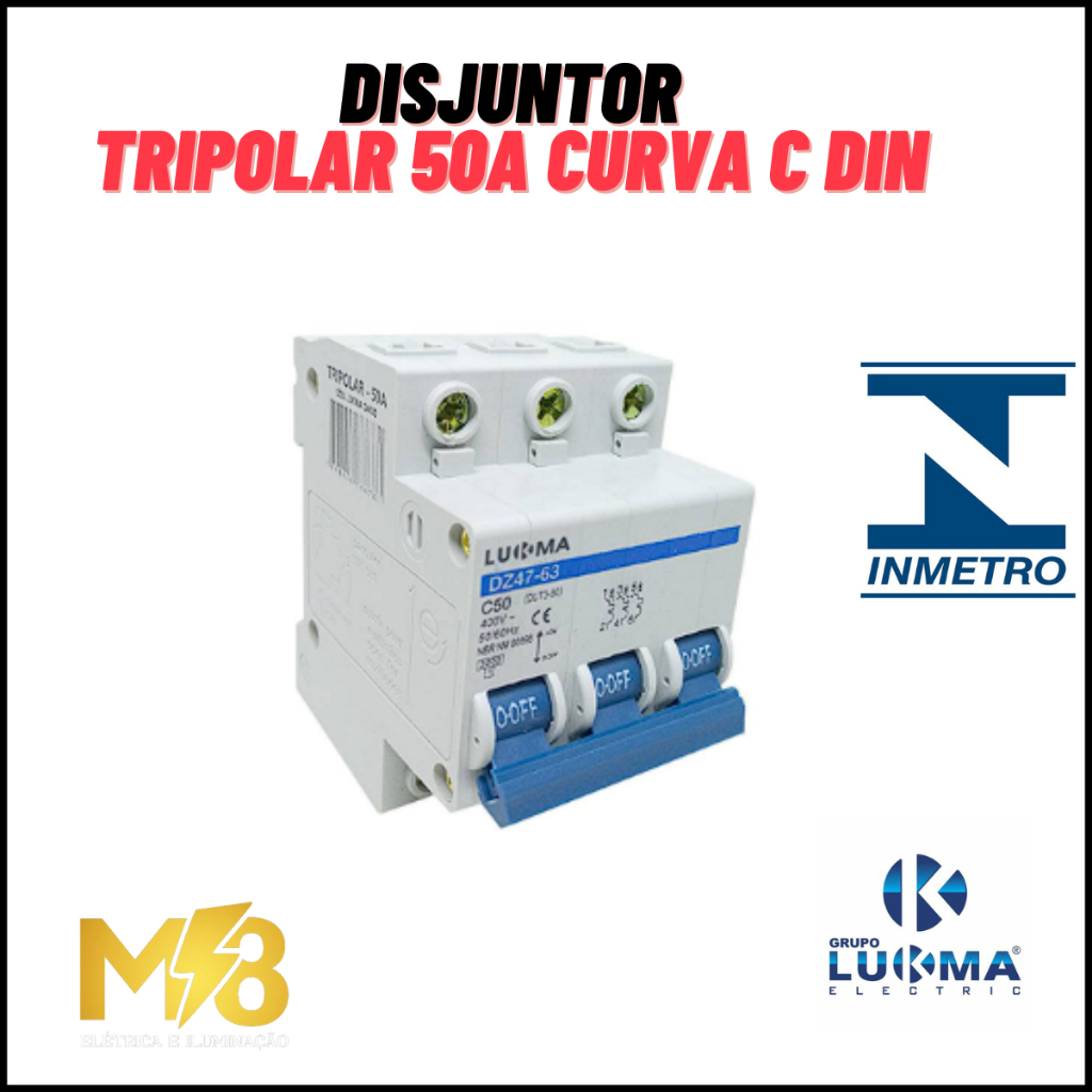 DISJUNTOR TRIPOLAR 50A CURVA C DIN MINI LUKMA INMETRO | Shopee Brasil