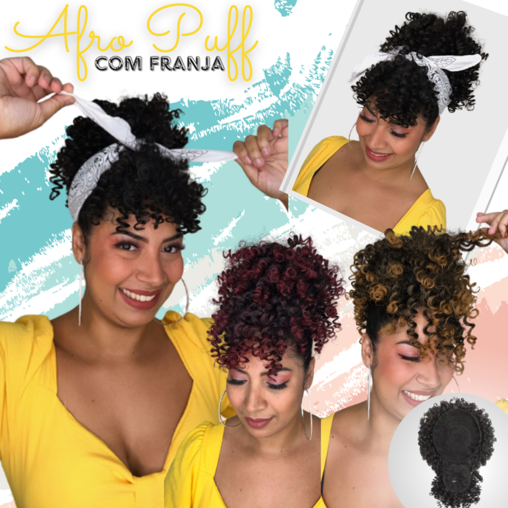 Coque Afro Puff 25cm Cacho 3c Fibra Orgânica Premium Com Franja ...