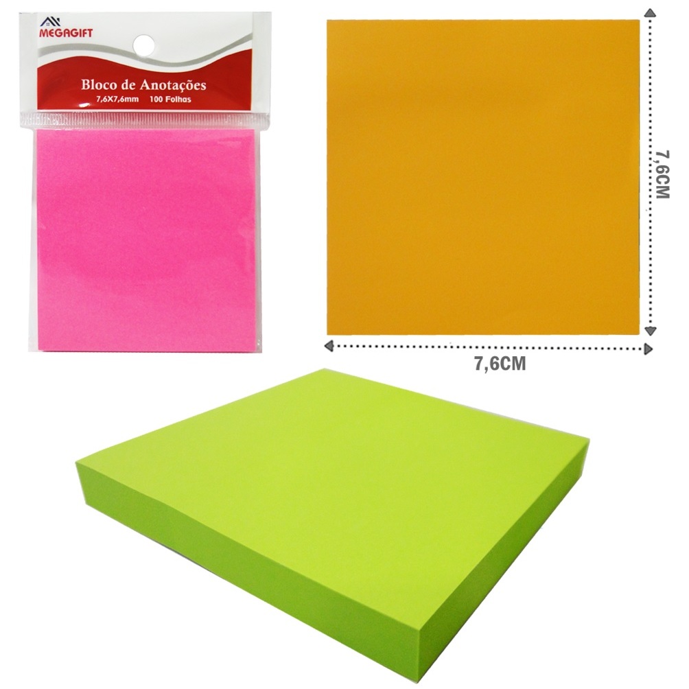 Bloco de notas adesivas 76x76mm 100 folhas neon recado lembrete ...