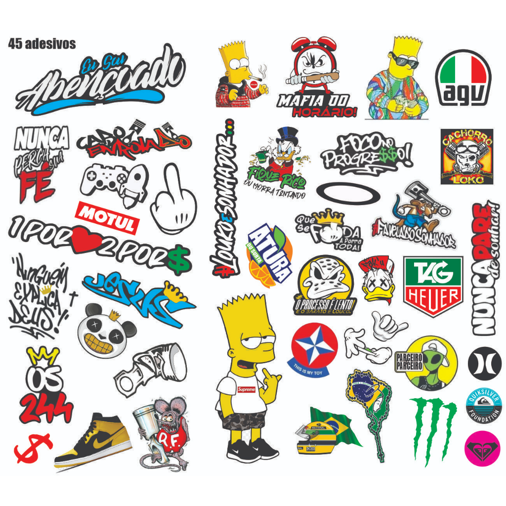 Adesivo Bart Para Moto Bike Carro note bicicleta - super Cartela 24 (C018) | Shopee Brasil