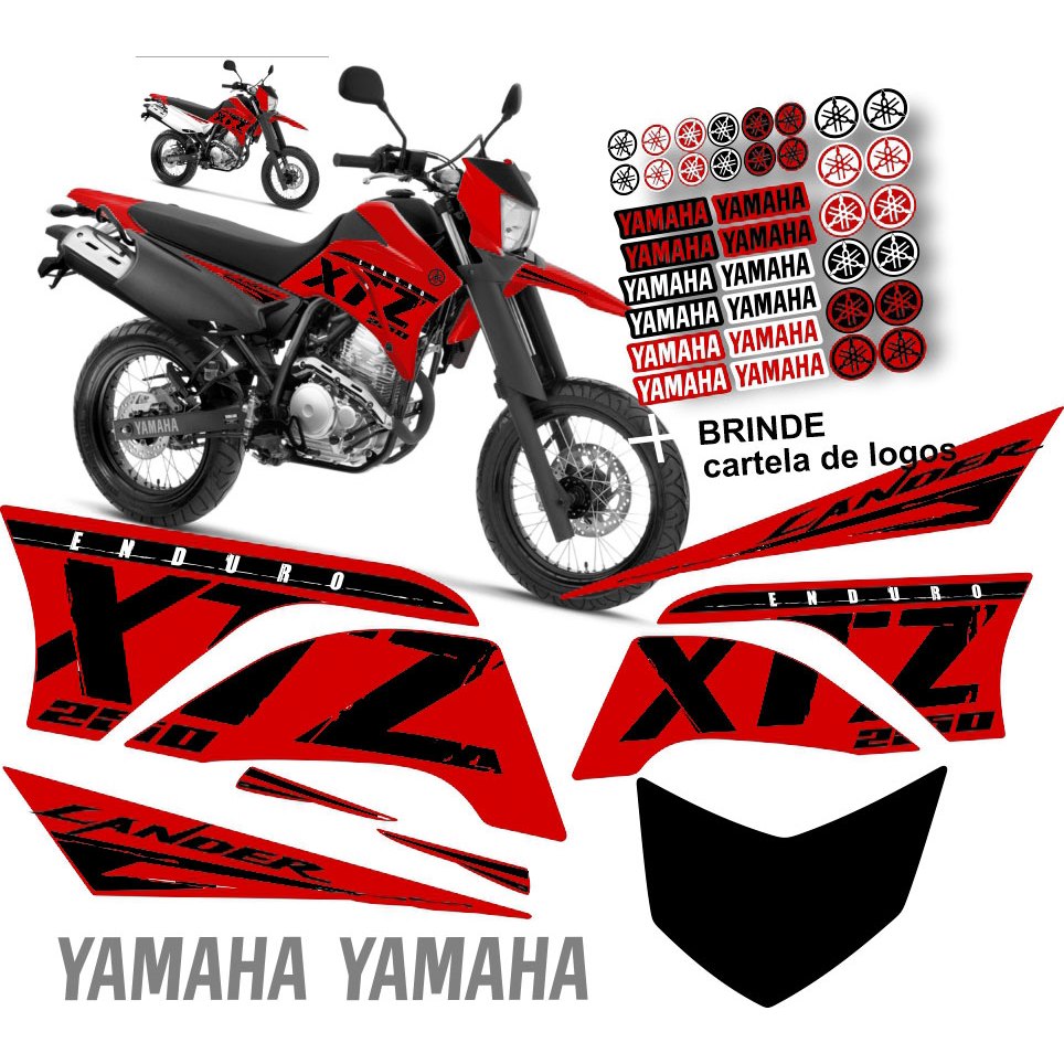 kit gráficos Yamaha Lander 250 vermelha / preto adesivo grafismo xtz ...