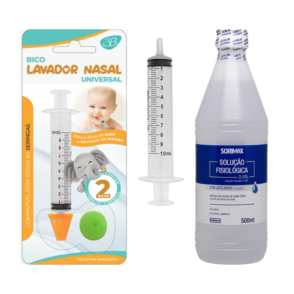 Seringa Para Lavagem Nasal Limpador Lota + Bico + Soro Sinusite ...