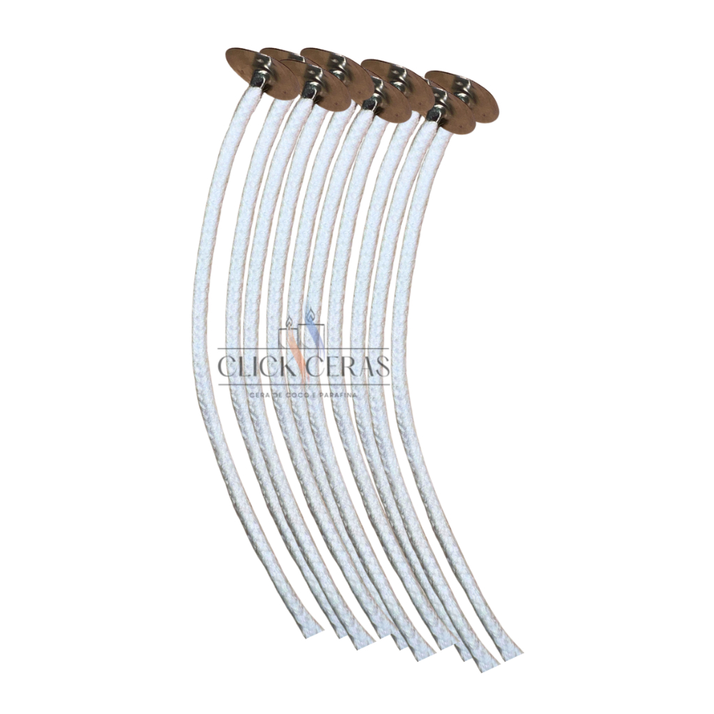 10 Pavios de vela 100% algodão com ilhós 10 cm (grosso 3 mm) - ( Medio 2mm) ( Não é prafinado ...