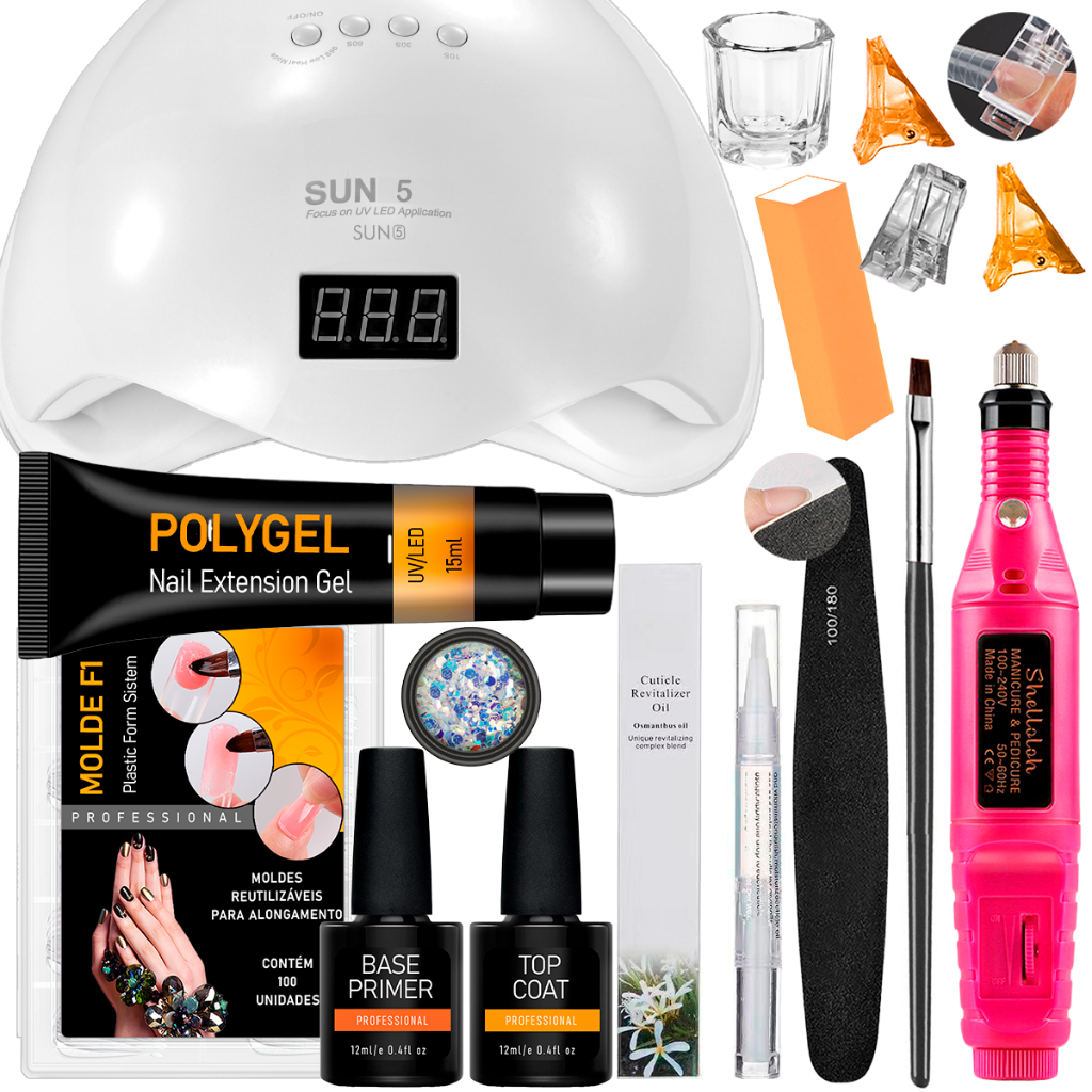 Kit Para Unhas Gel Cabine 48W Polygel Alongamento Barato Molde F1 Top ...