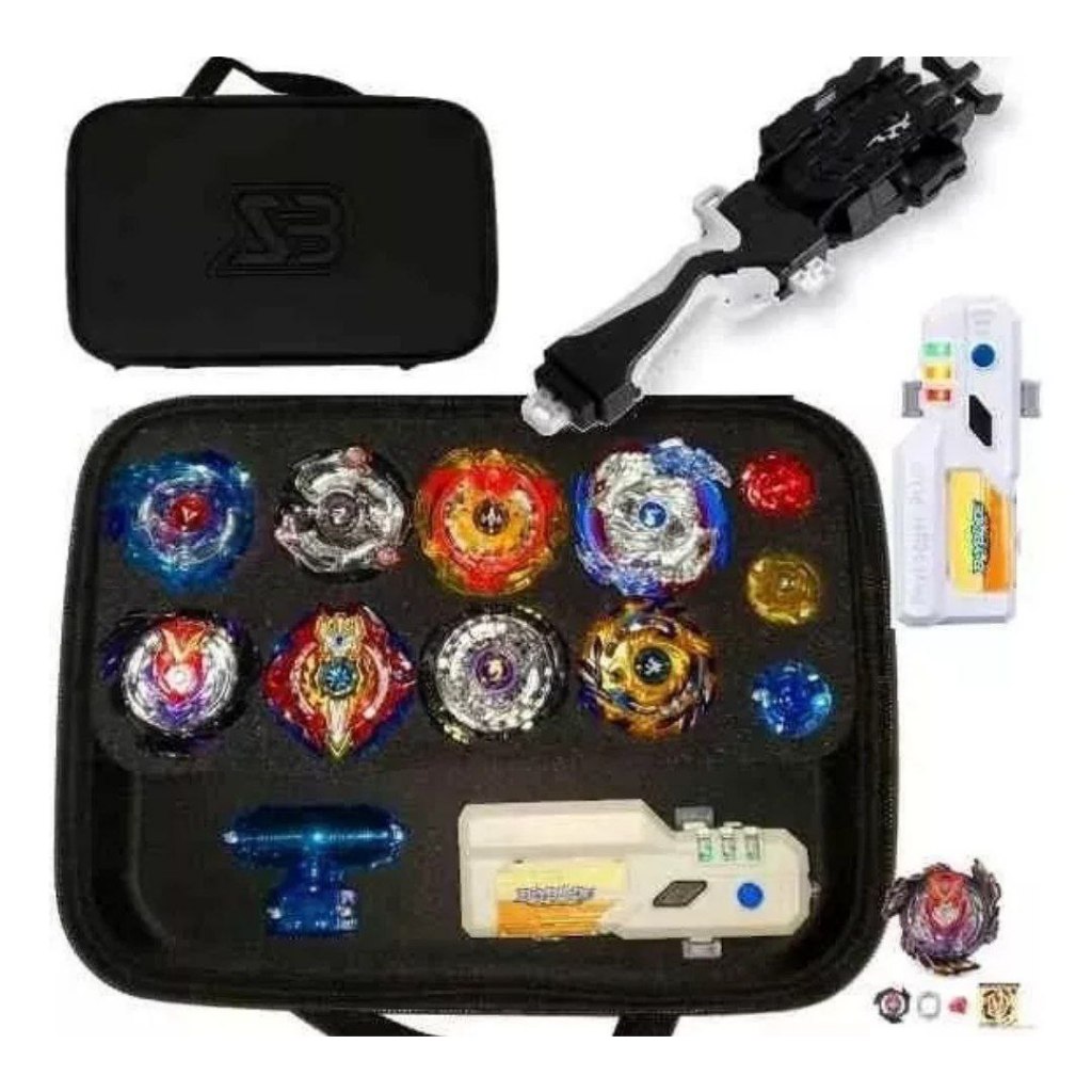 Beyblade Maleta Profissional Kit Com 8 Beyblade + Lançador Dupla ...