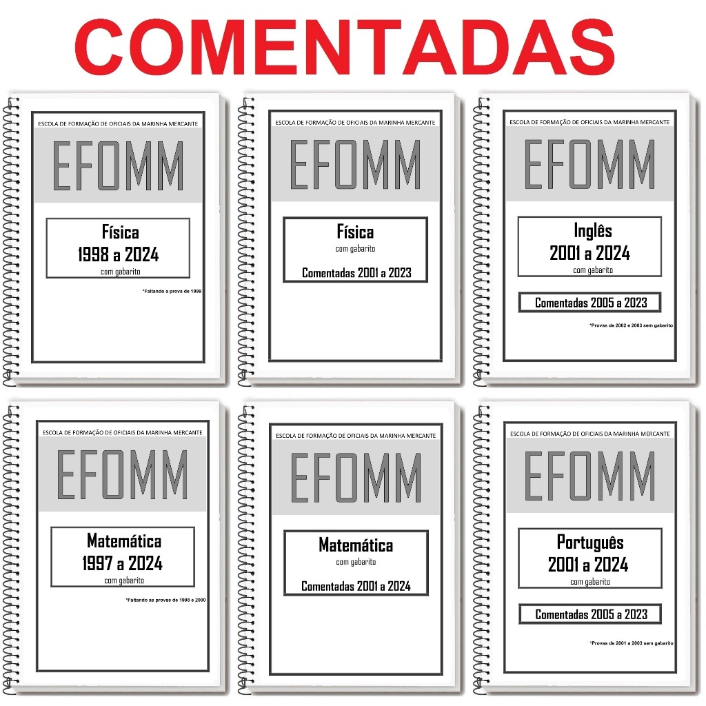 EFOMM 1997 a 2024 Comentadas Resolvidas - Apostila de Provas | Shopee ...