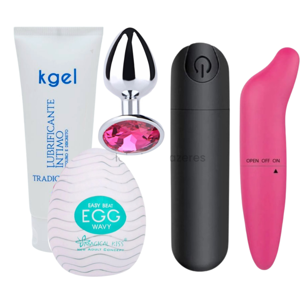 Kit Vibrador Bullet 10 Velocidades + Ponto G Golfinho + Plug Anal P + Lubrificante Lovelub + Egg ...
