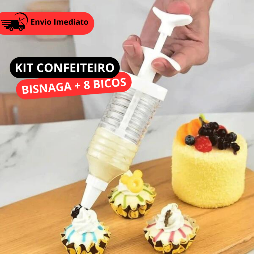 Kit Confeiteiro Bisnaga + 8 Bicos para Decorar e Confeitar Bolos Doces ...