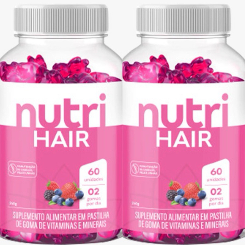 Kit 2 Potes Nutri Hair Suplemento para cabelo , Pele e unhas 60 gomas ...