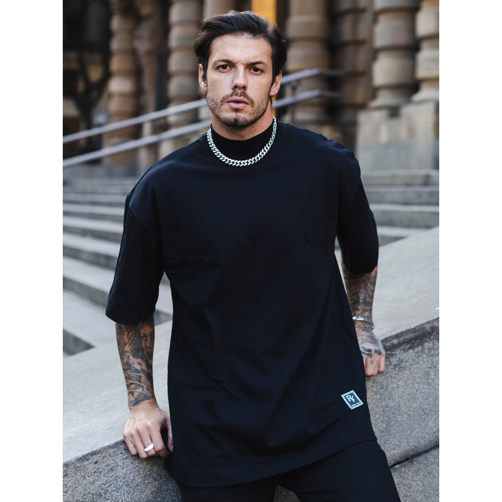 Camiseta Oversized Gola Alta Lisa Básica Streetwear Masculina | Shopee ...