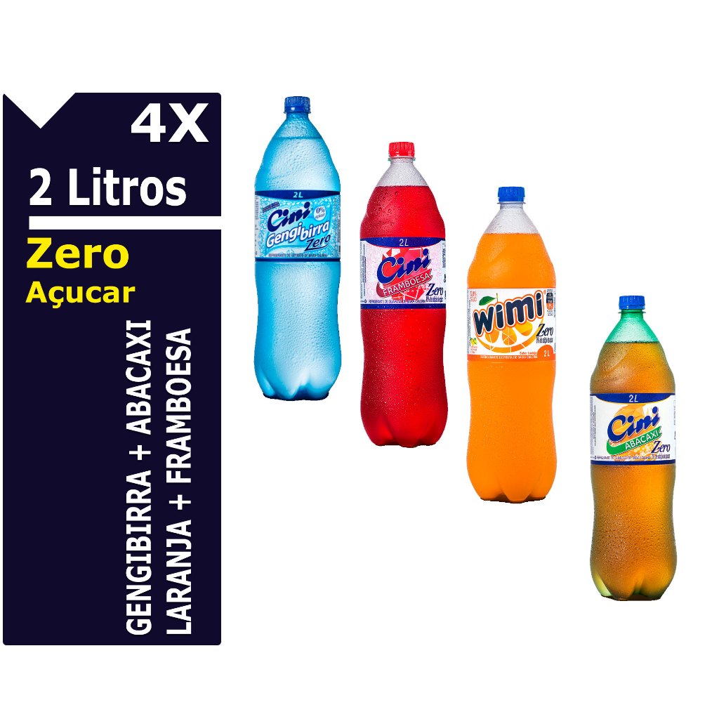 Mix Refrigerante Cini Zero Açucar 8 Litros Framboesa Gengibirra Laranja ...