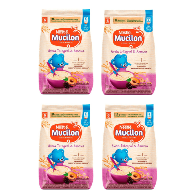 Mucilon Nestlé Aveia e Ameixa 4 pacotes 180g | Shopee Brasil