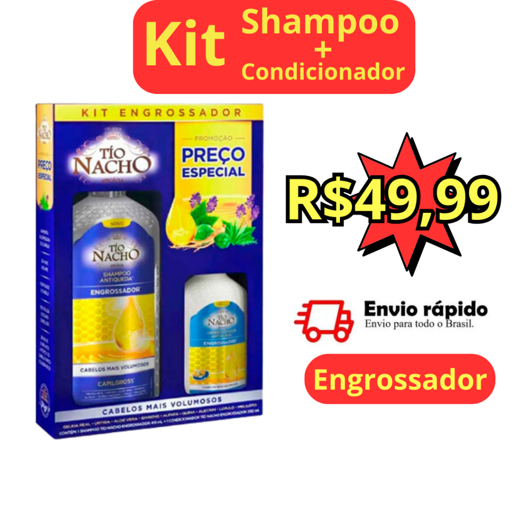 Kit Tio Nacho Antiqueda Engrossador com 415ml o Shampoo e condicionador ...