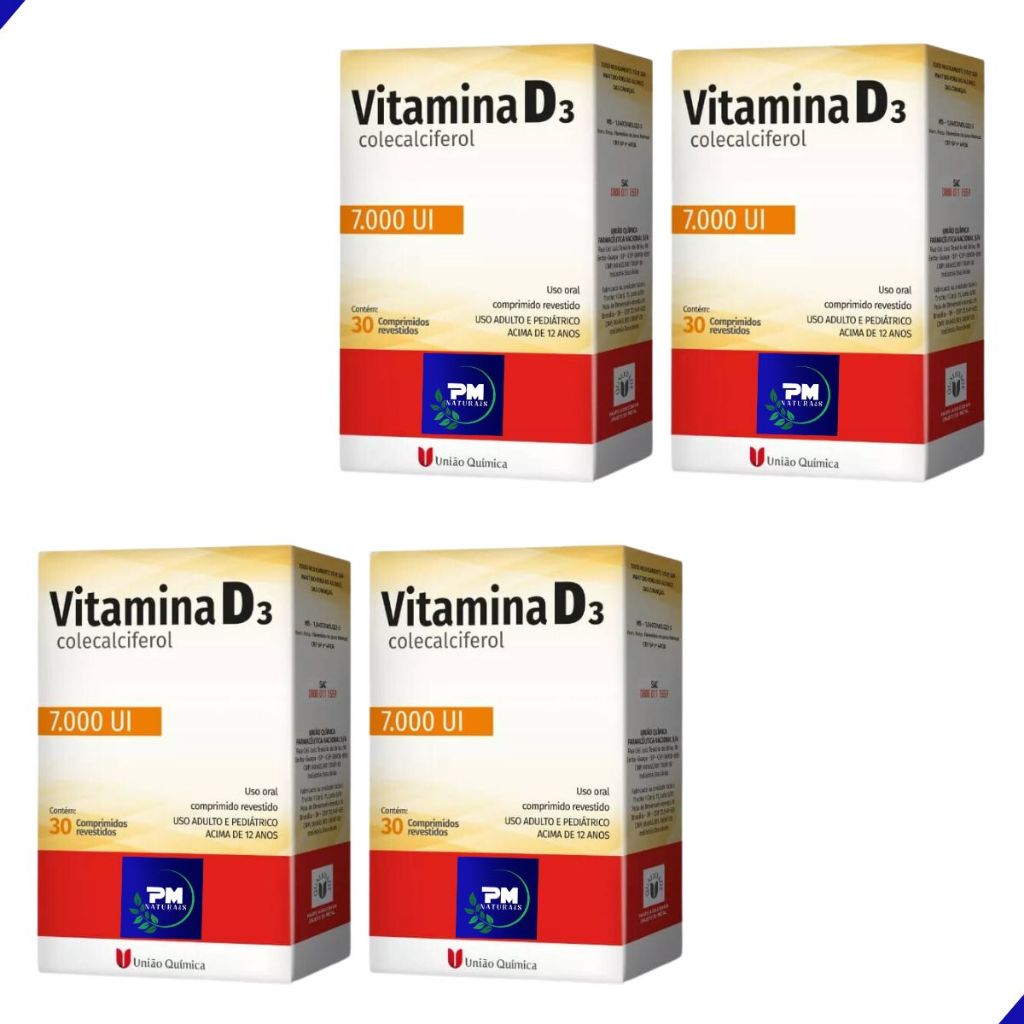 Kit 4 Caixas vitamina D3 7.000ui 30 Comprimidos Revestidos COLECALCIFEROL | Shopee Brasil