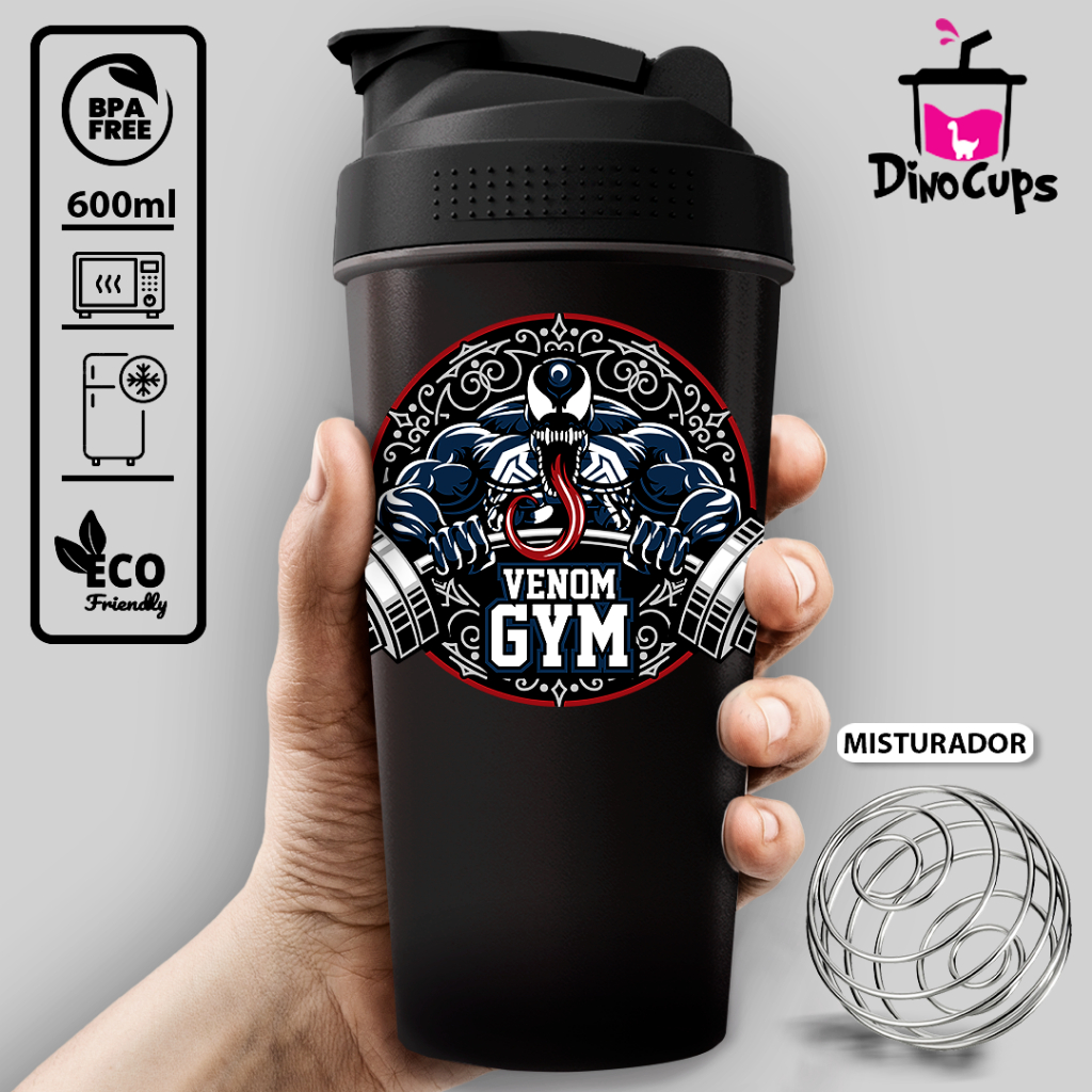 Coqueteleira Venom Garrafa de Água Academia Preto 700ml Geek Gym ...