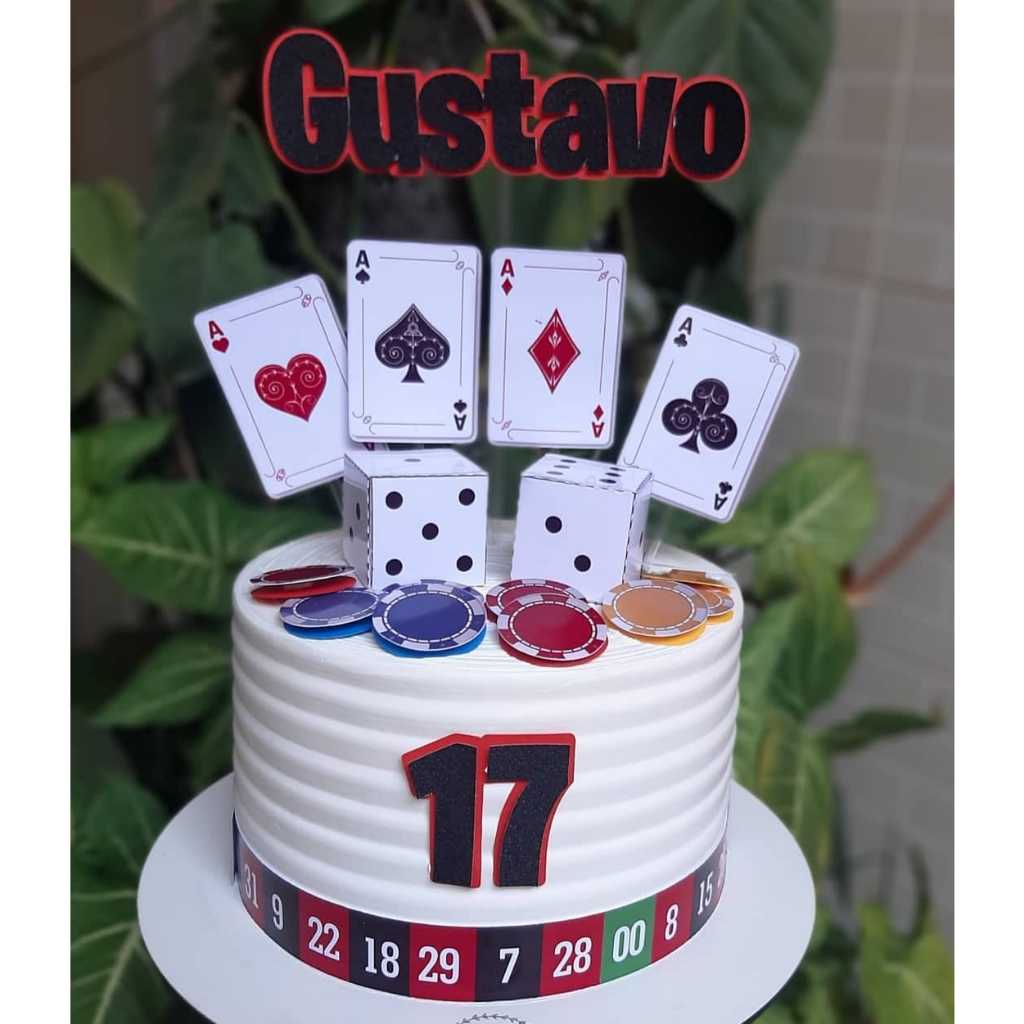 Topo de Bolo 3D Jogos Cassino Baralho Personalizado | Shopee Brasil