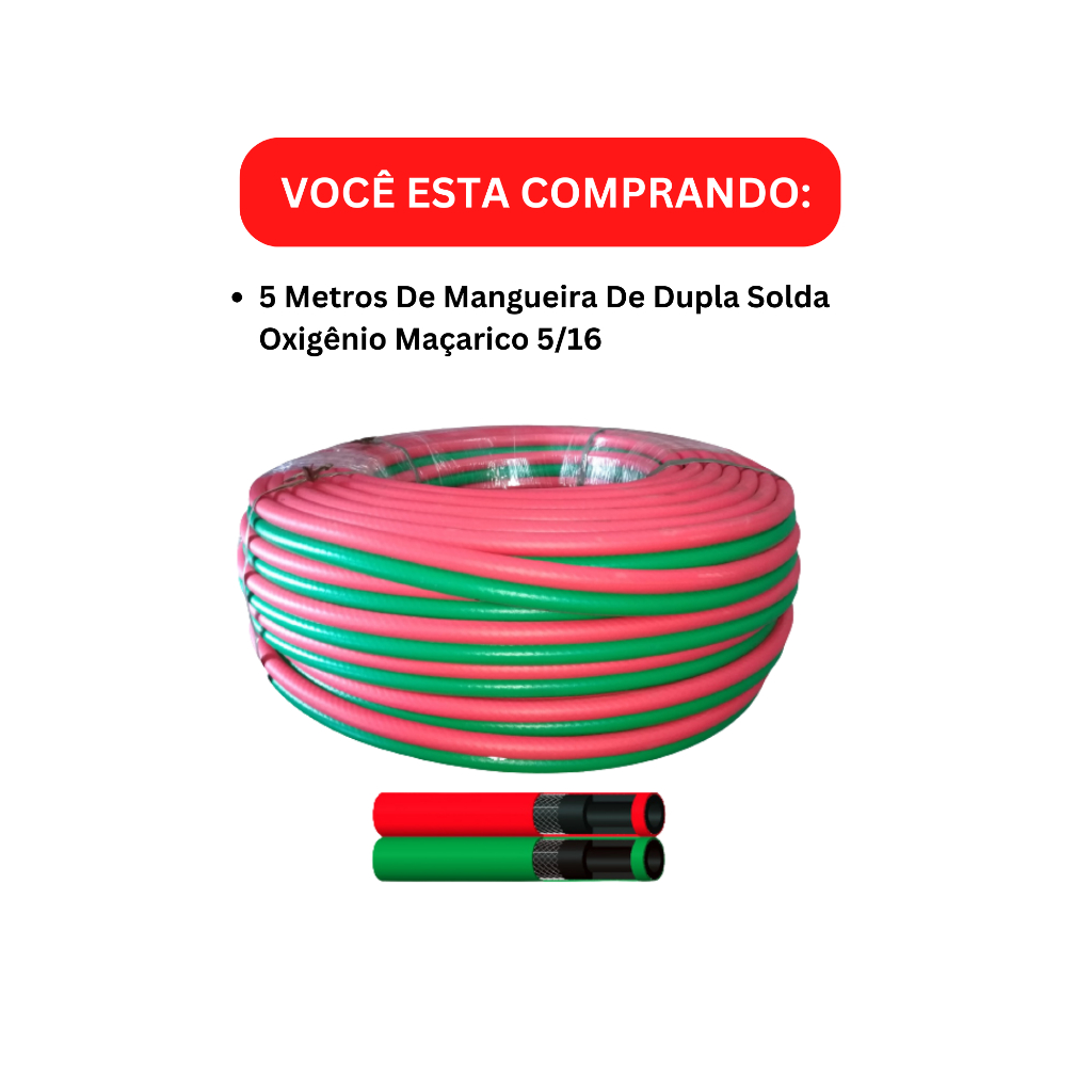 5 Metros De Mangueira De Dupla Solda Oxigênio Maçarico 5/16 | Shopee Brasil